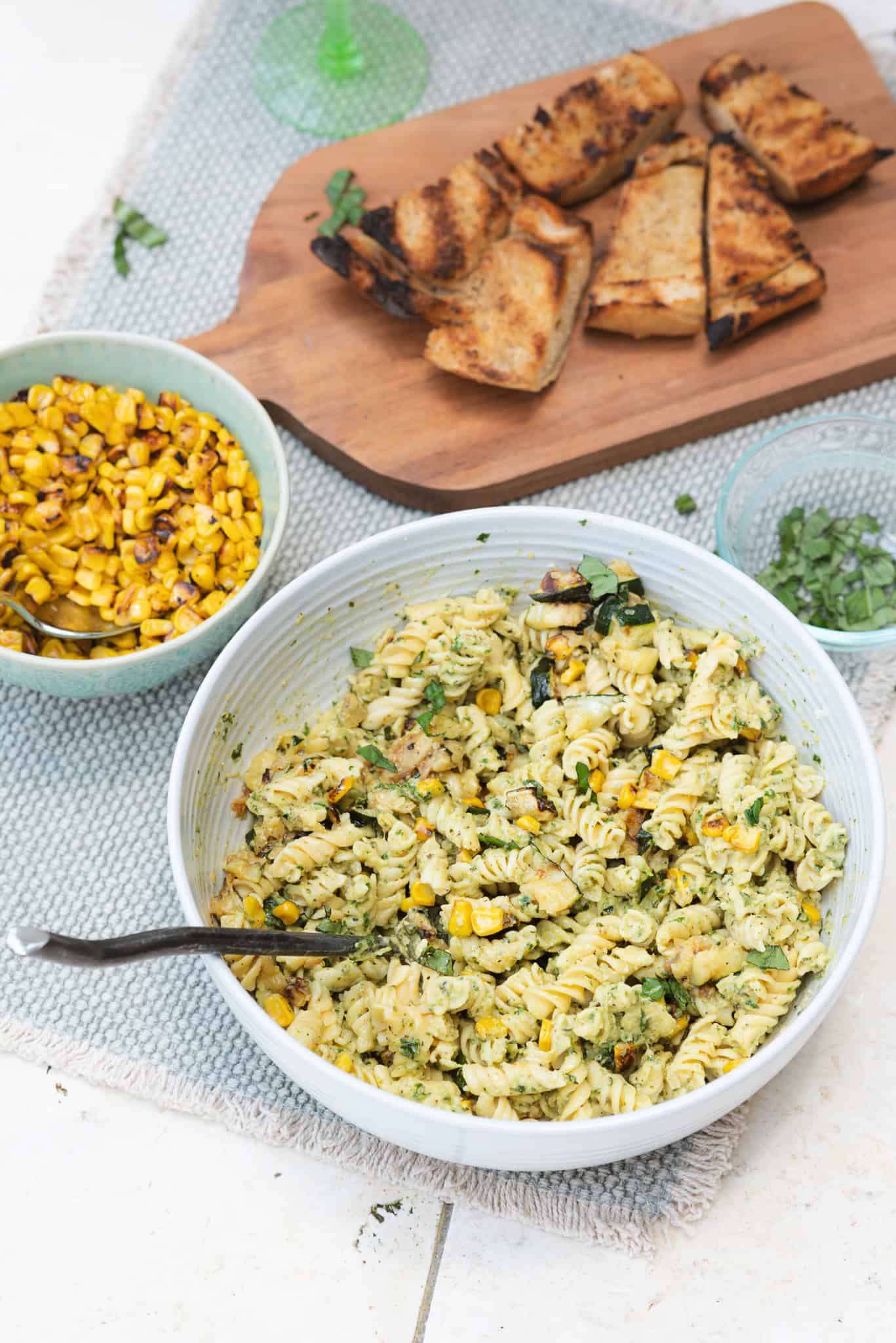 Grilled Zucchini Pesto Pasta - Chef Kate F